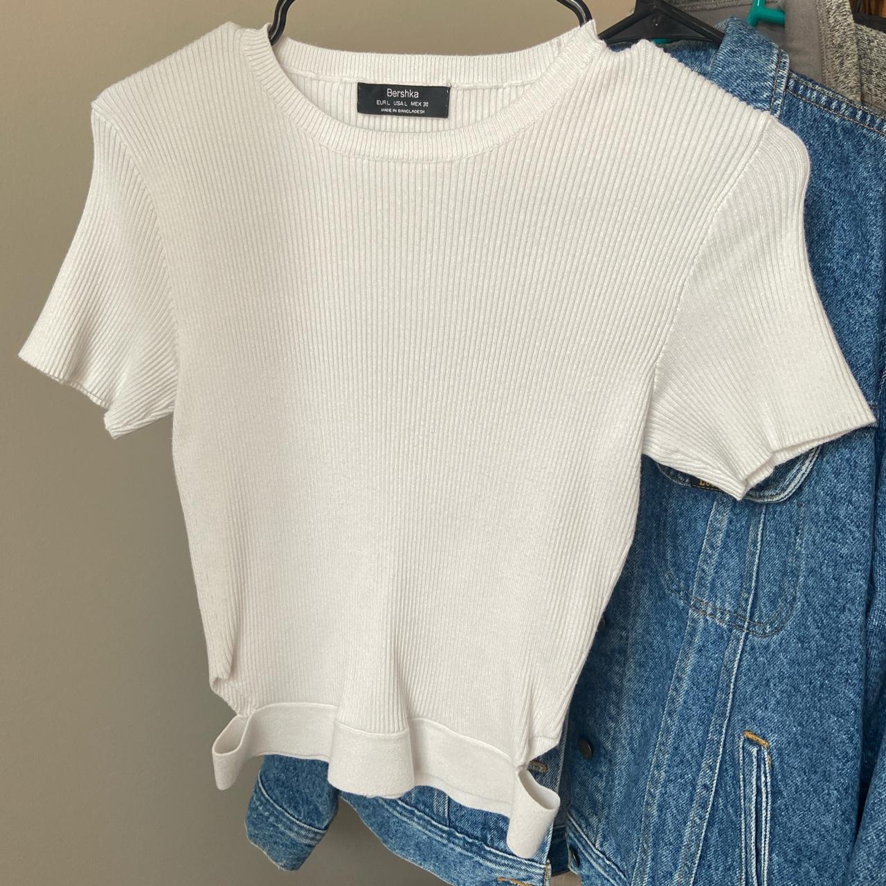 White side slit crop top! In great condition, ribbed... - Depop