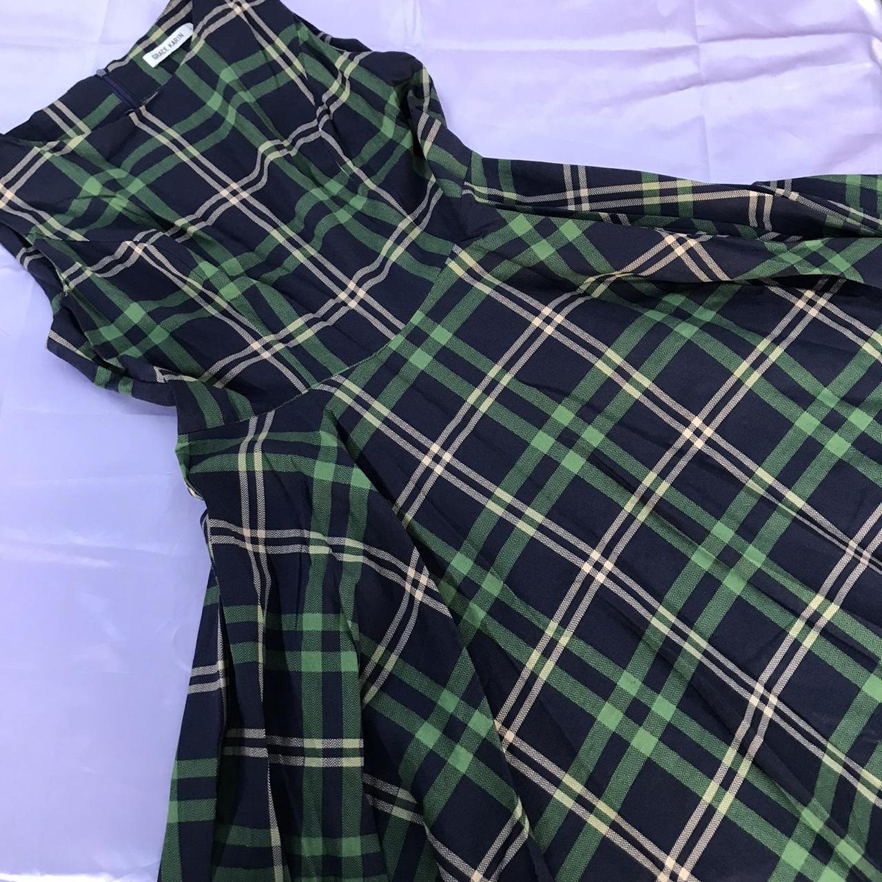 Green, navy blue and yellow plaid dress by Grace... - Depop