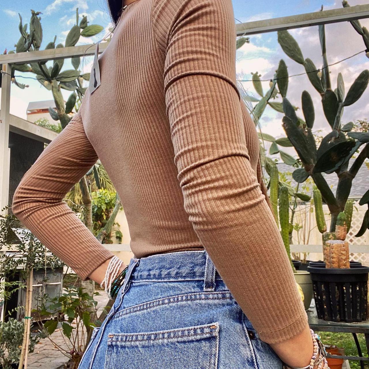 new crisscross light brown bodysuit • size medium... - Depop