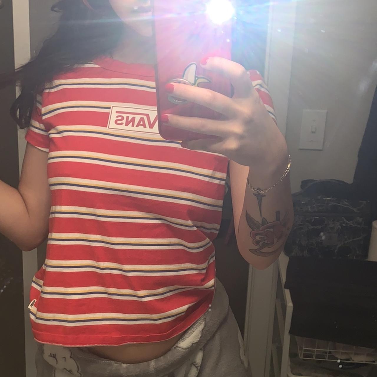 cute vans tee 👟 #vans #tshirt #stripes #converse... - Depop