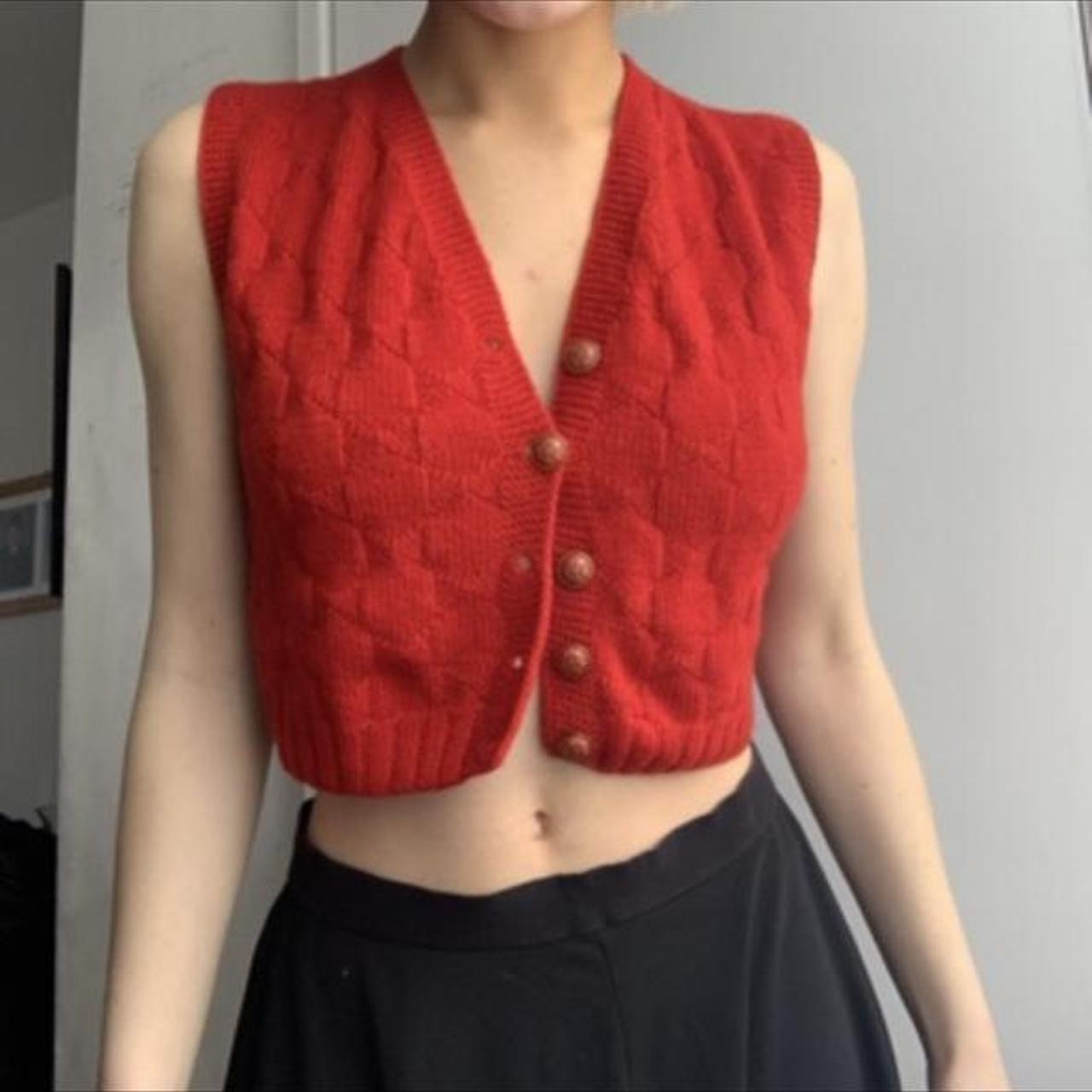 True vintage red sleeves button up vest perfect for... - Depop