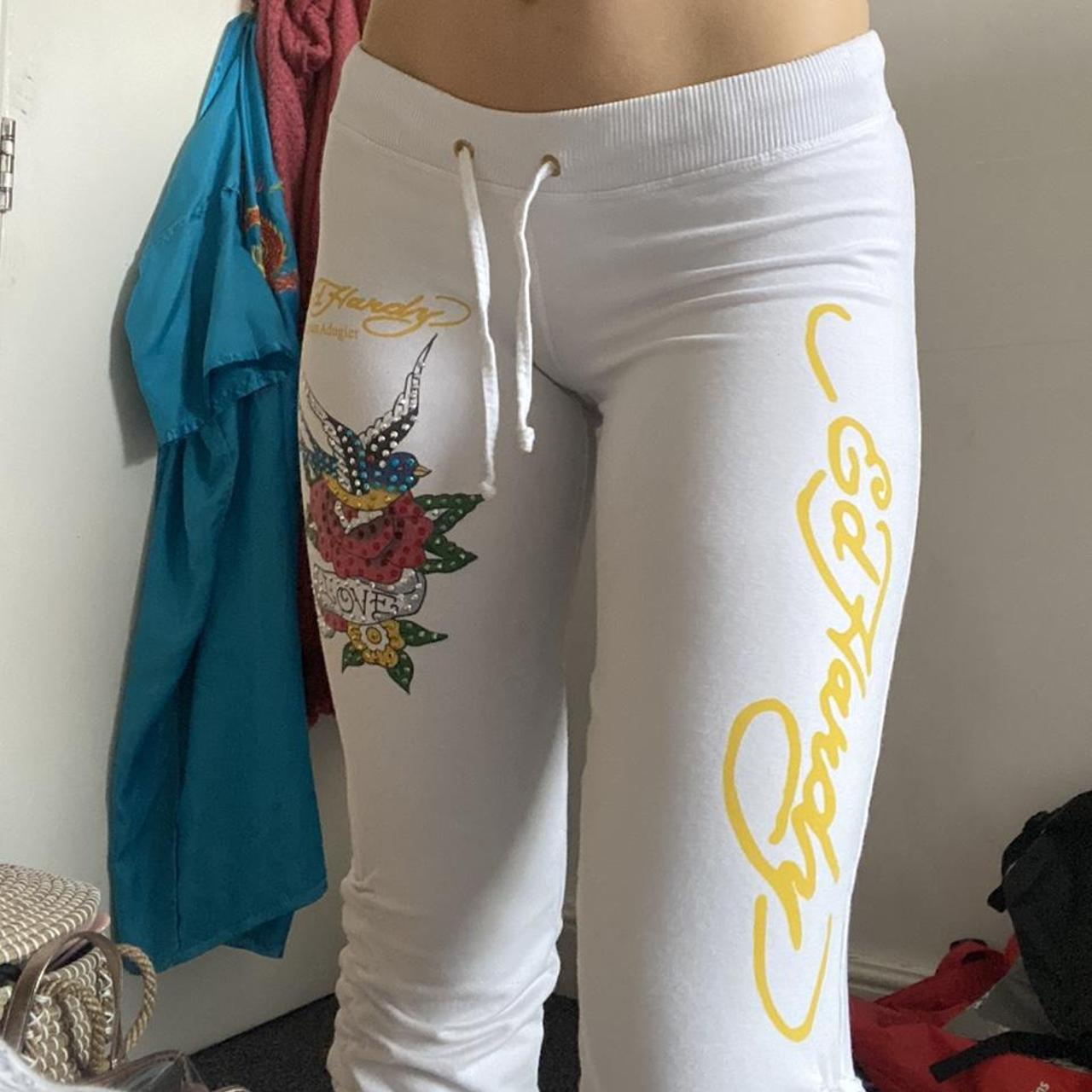vintage y2k bright white original ed hardy 3/4... - Depop