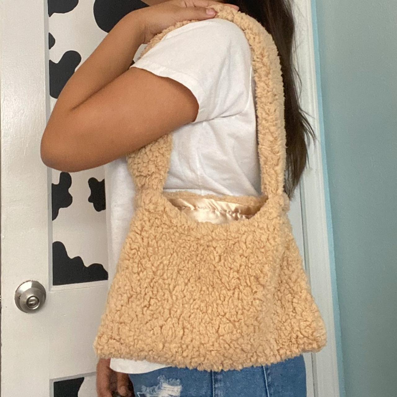 mini fluffy teddy bear bag the cutest shoulder bag... - Depop