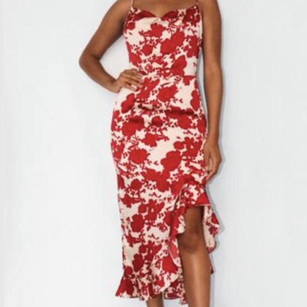 Red Floral Ruffle Side Midi Dress Dresses Images 2022 Page 2