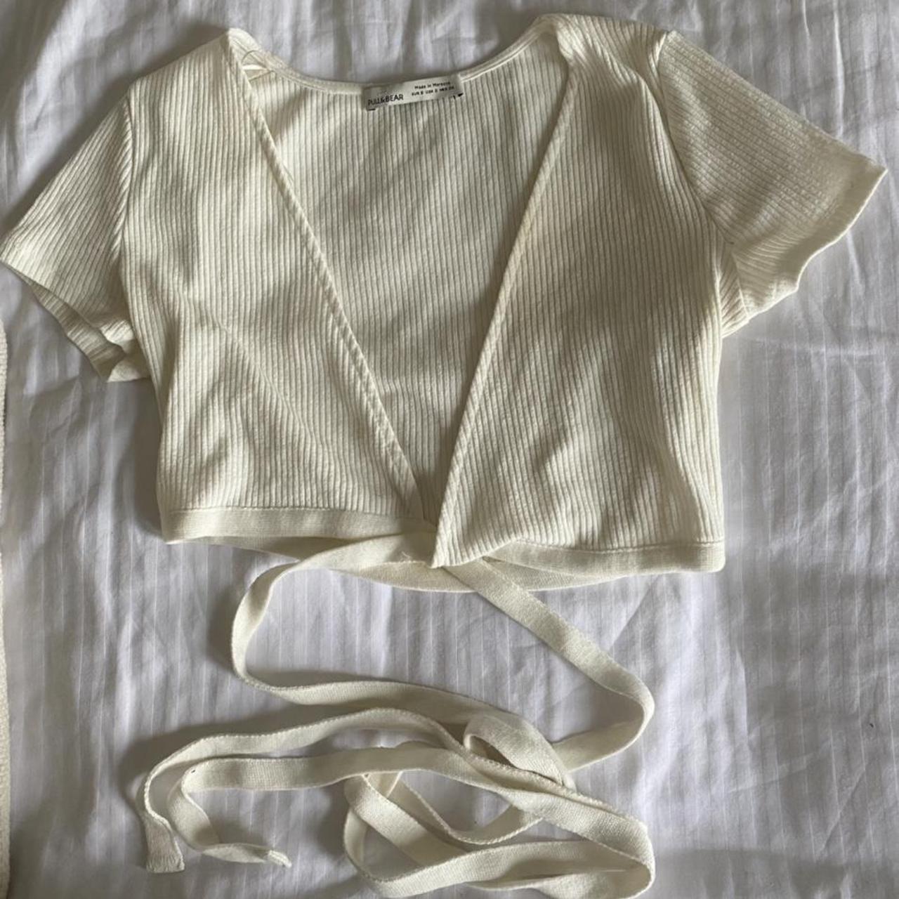 Ecru/cream wrap top with tie detail Really cute and... - Depop
