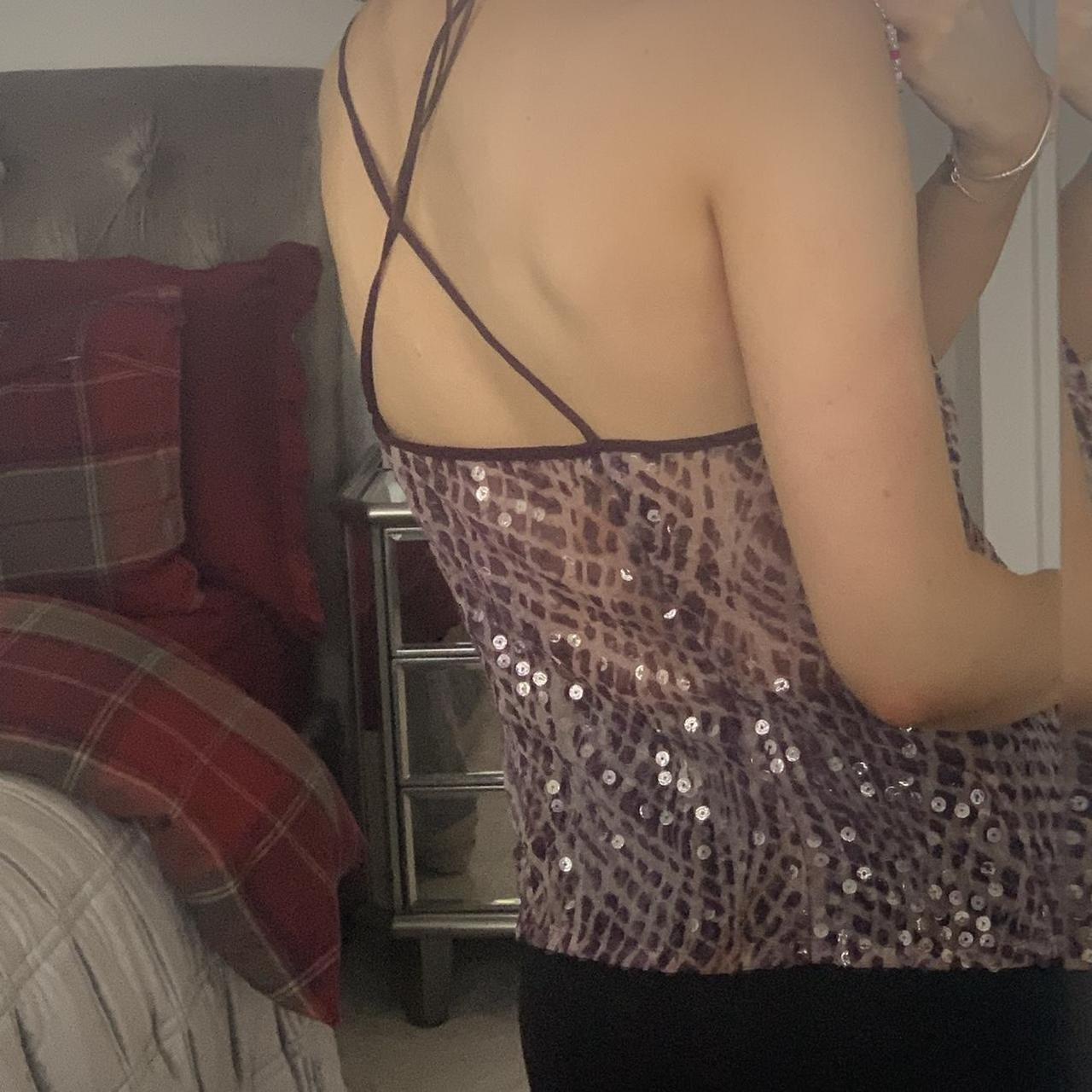 sheer purple sequin halter top shown on a size... - Depop