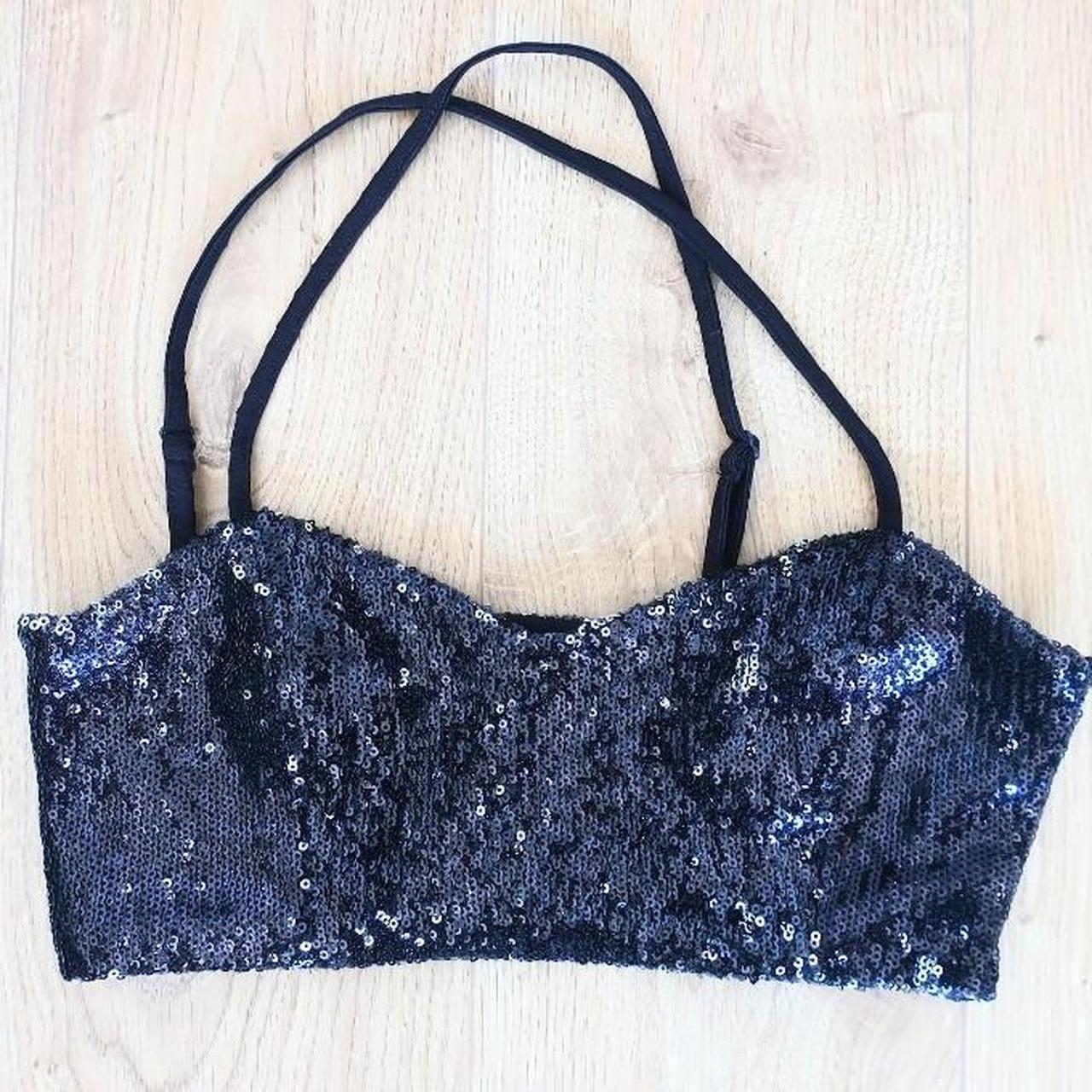 Black sequin cross back bralet/bralette perfect for... - Depop