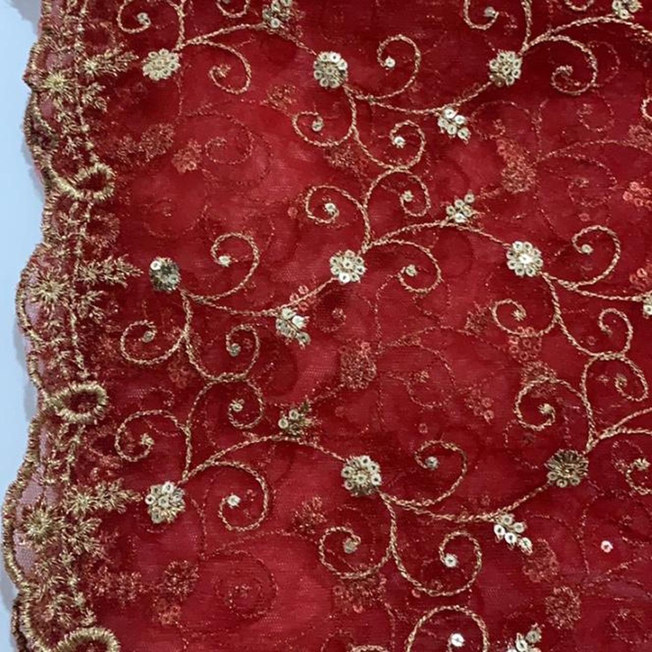 Red embroidered net dupatta/bridal veil with... - Depop