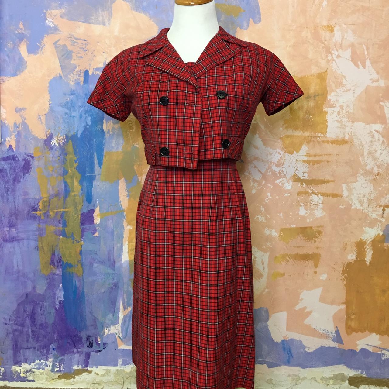 Vintage red dress & jacket. 1960’s red plaid suit... - Depop