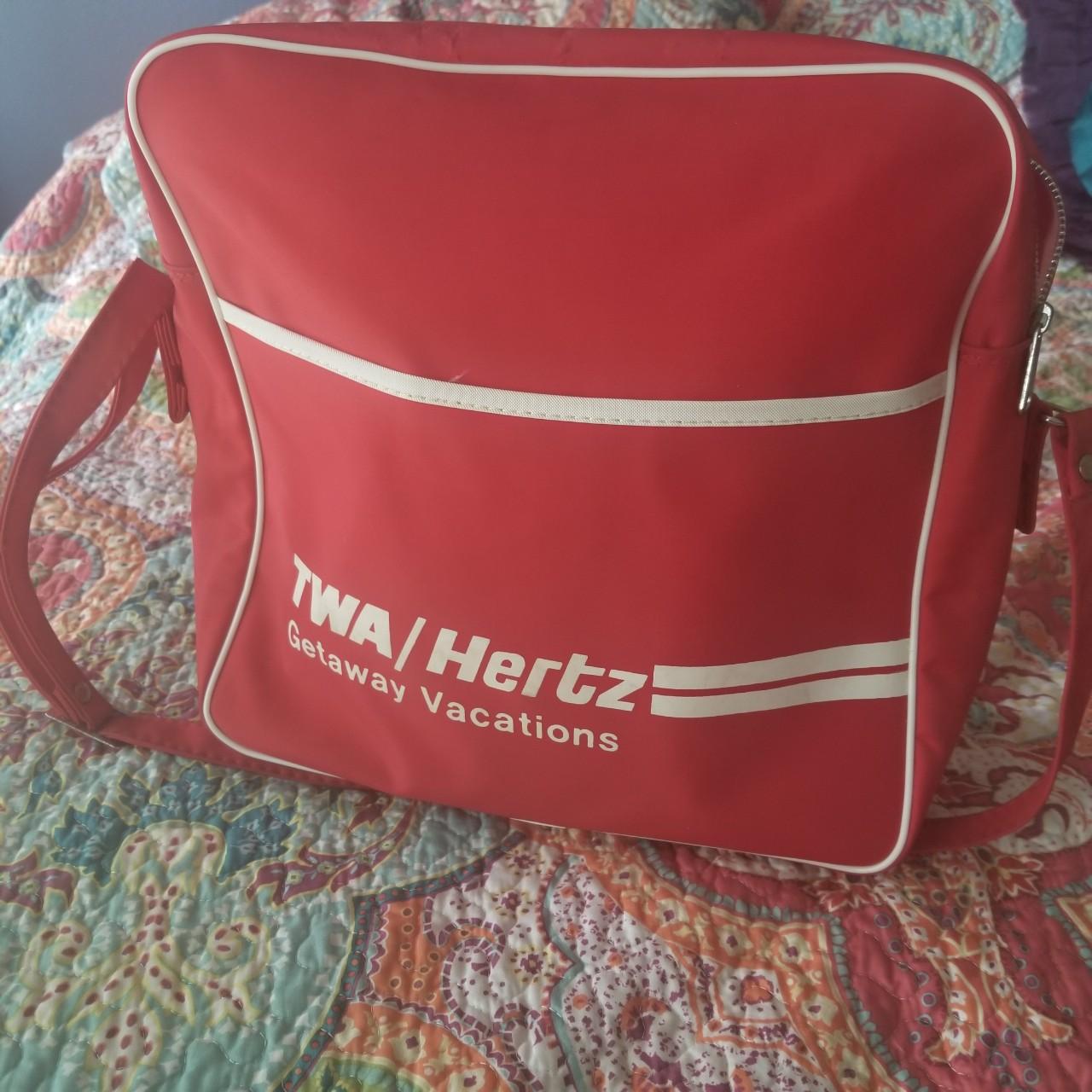 VINTAGE TWA RED HERTZ GETAWAY VACATIONS CARRY ON BAG... - Depop