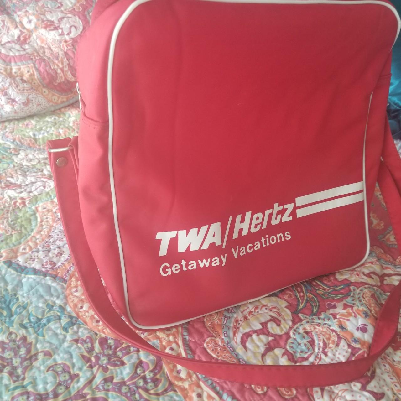 VINTAGE TWA RED HERTZ GETAWAY VACATIONS CARRY ON BAG... - Depop