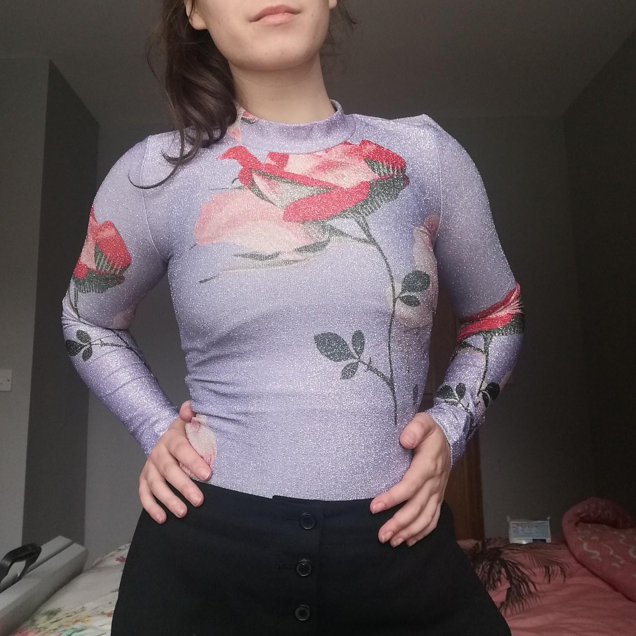 Monki Lilac Purple Glittery lurex top with rose... - Depop