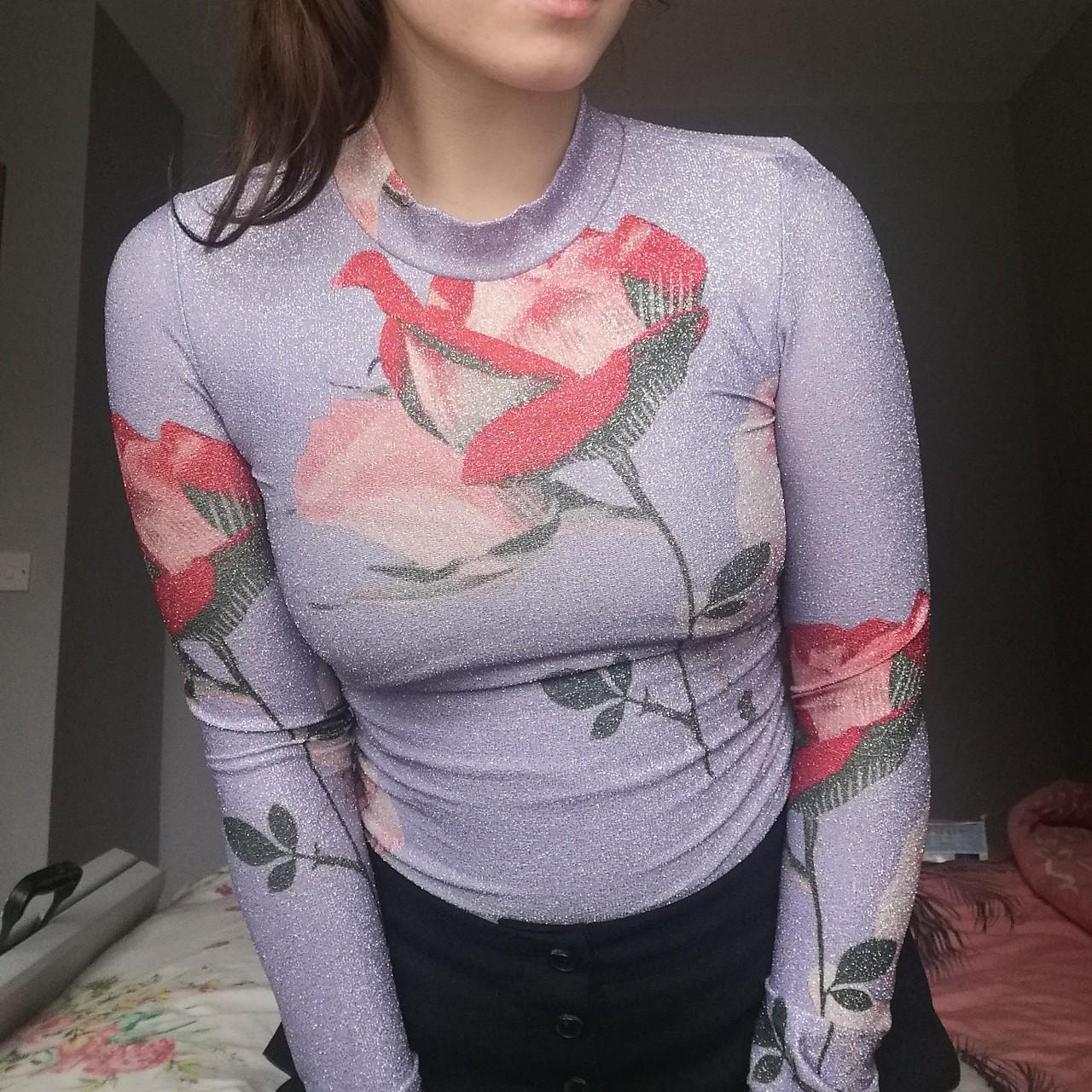 Monki Lilac Purple Glittery lurex top with rose... - Depop