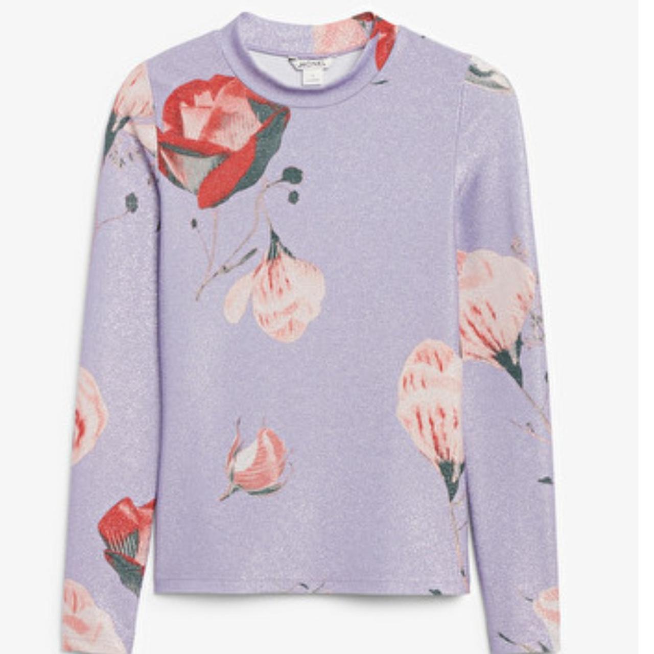 Monki Lilac Purple Glittery lurex top with rose... - Depop