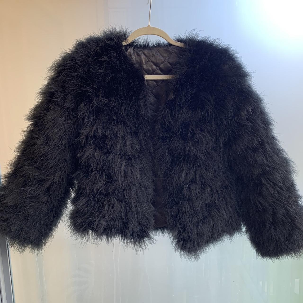 Black feather jacket- great for chic occasions.... - Depop