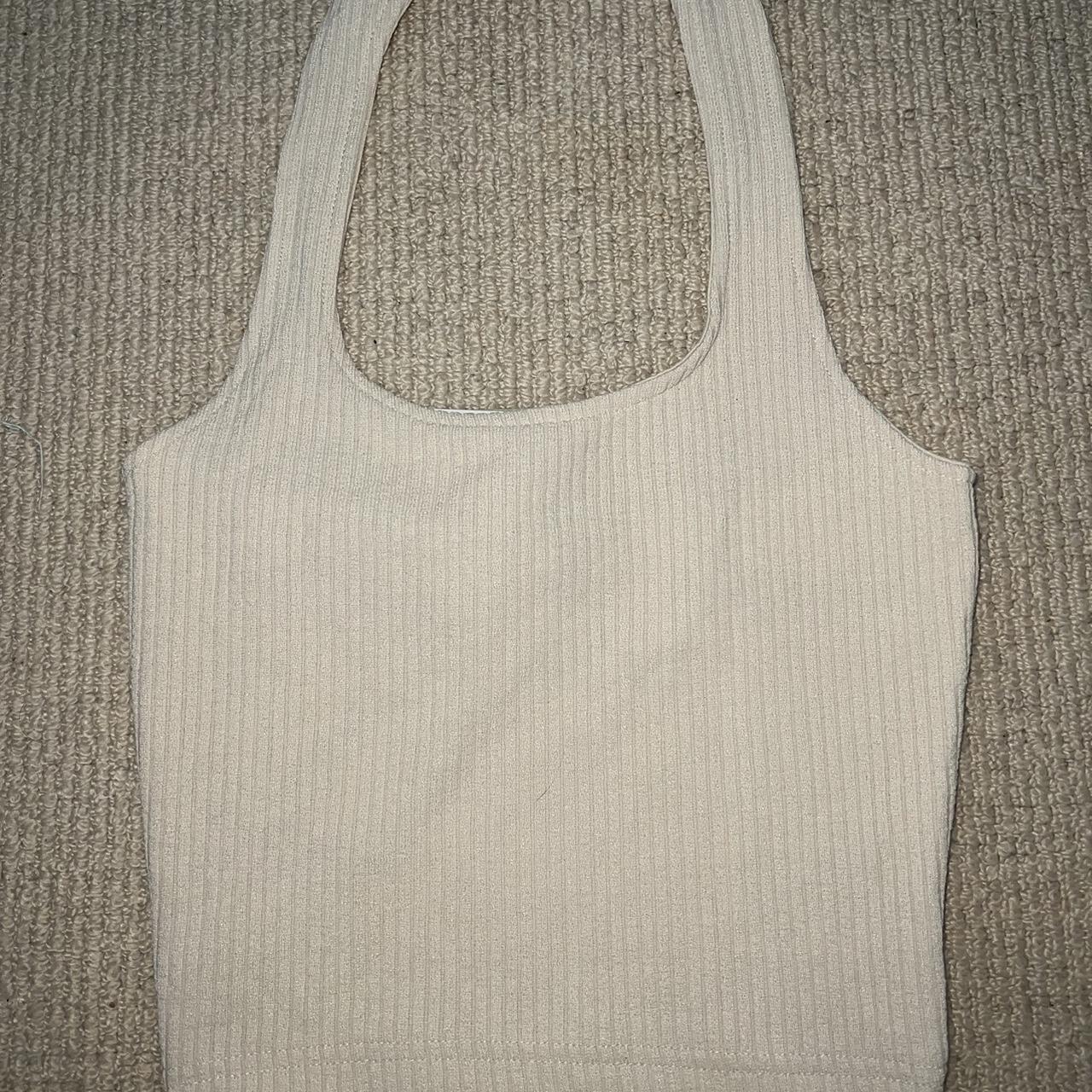 Cream ribbed halter neck crop top from H&M Brand... - Depop
