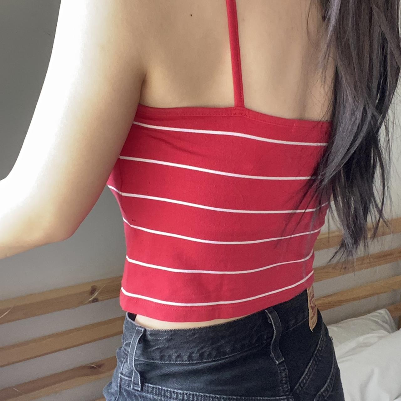 striped red crop tank - Depop