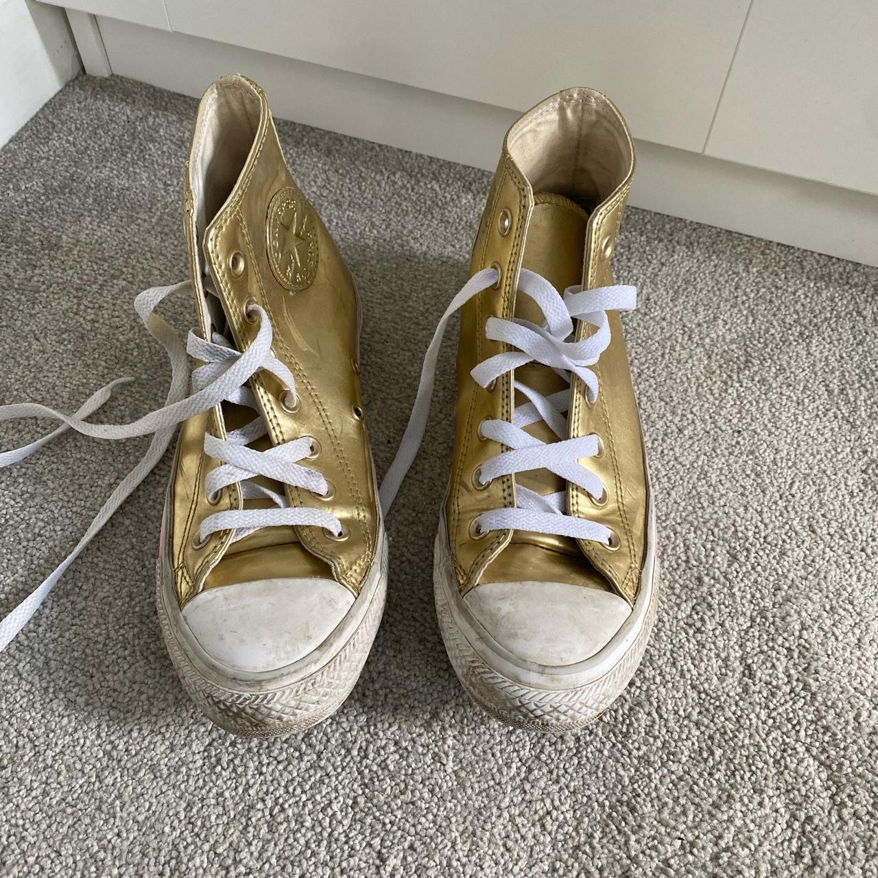 Gold converse Some marks and signs of use Size 5 - Depop