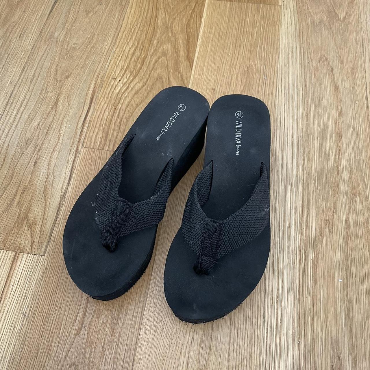 wedge flip flip heels - womens 8.5. a bit dusty in... - Depop