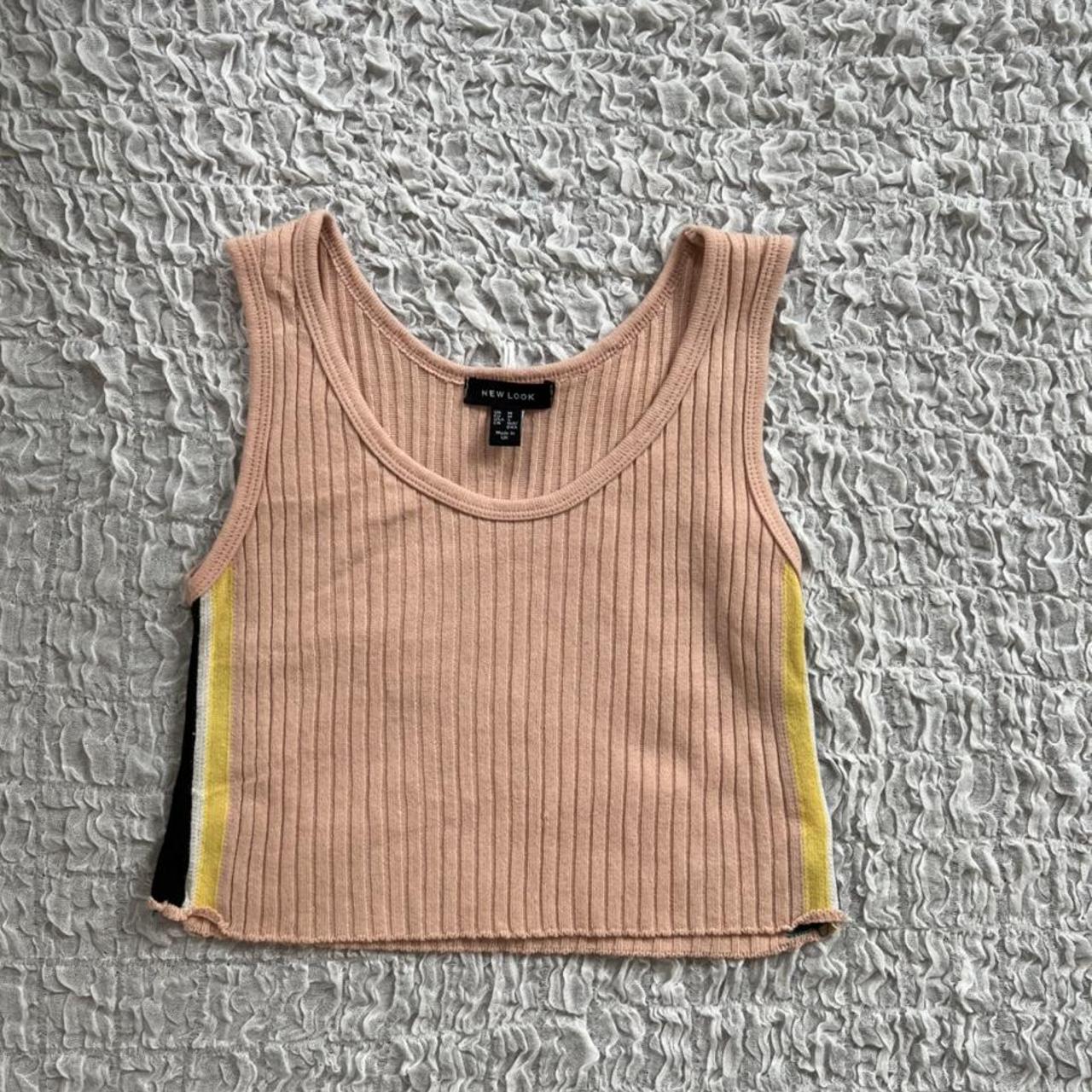 Pastel pink crop top with colour strip detail on... - Depop