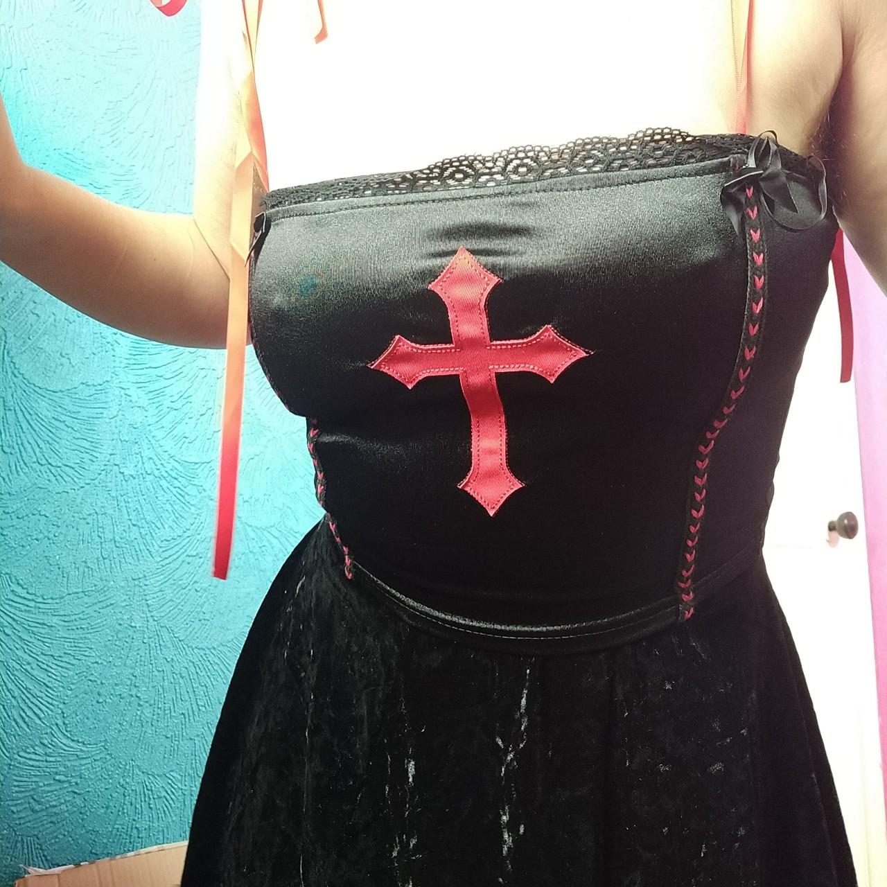Goth top Gothic top with red cross Satin top... - Depop