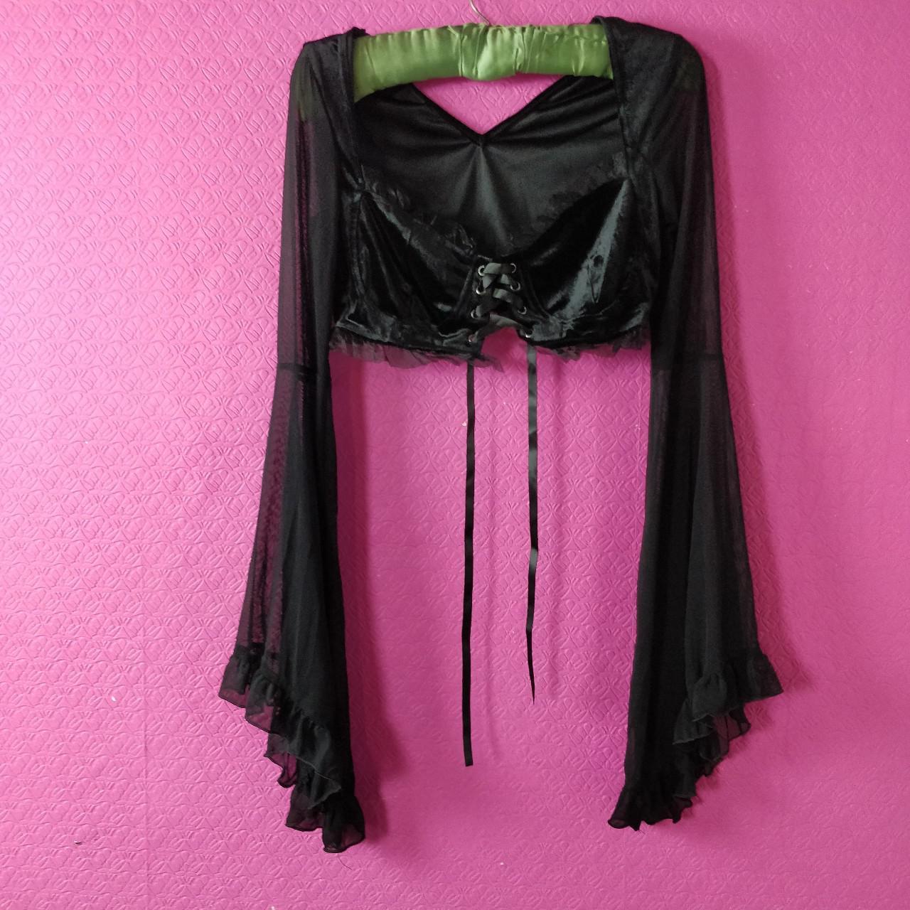 Goth top with long flared Sleeves Crop... - Depop