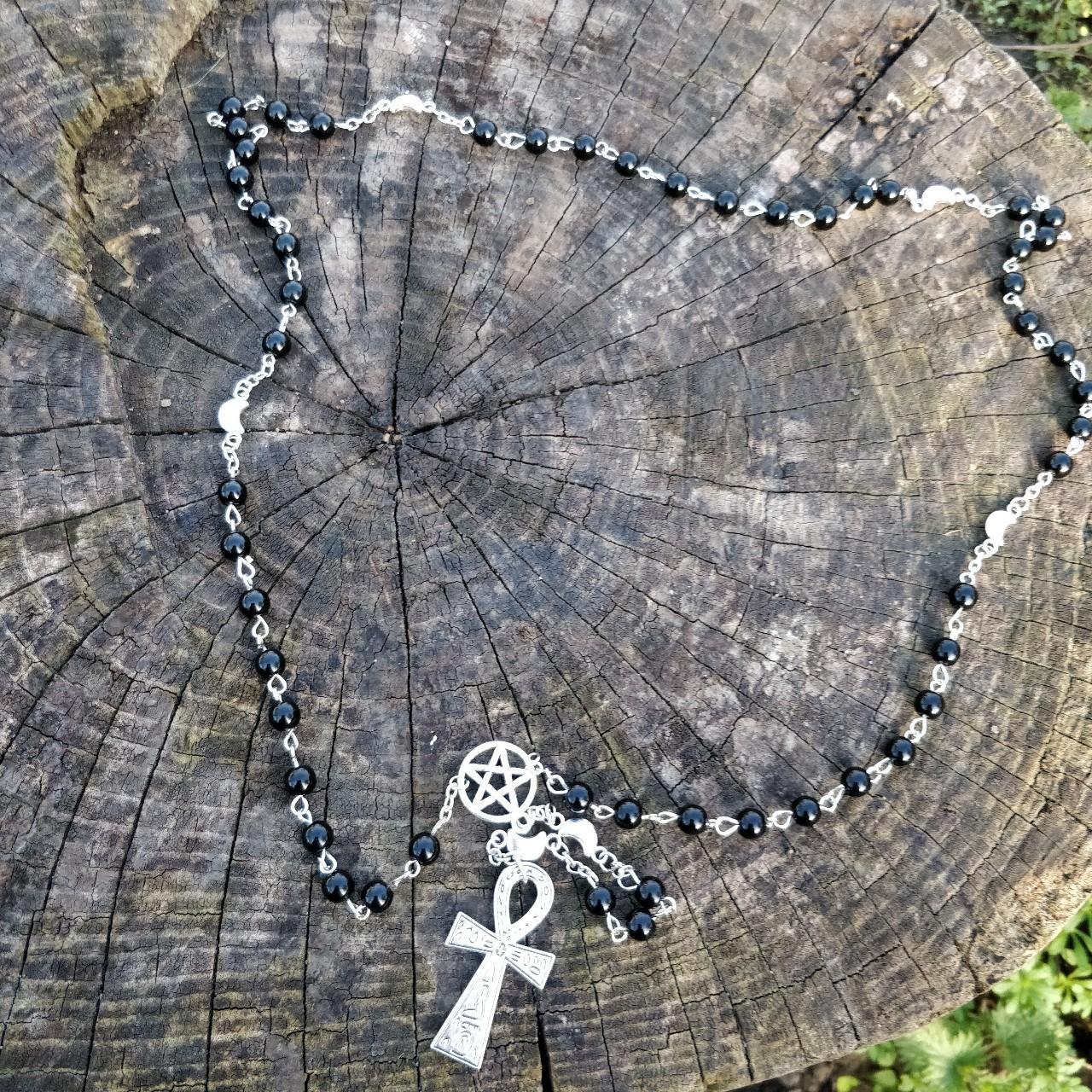 Goth Rosary Pagan rosary Moons and ankh... | Depop