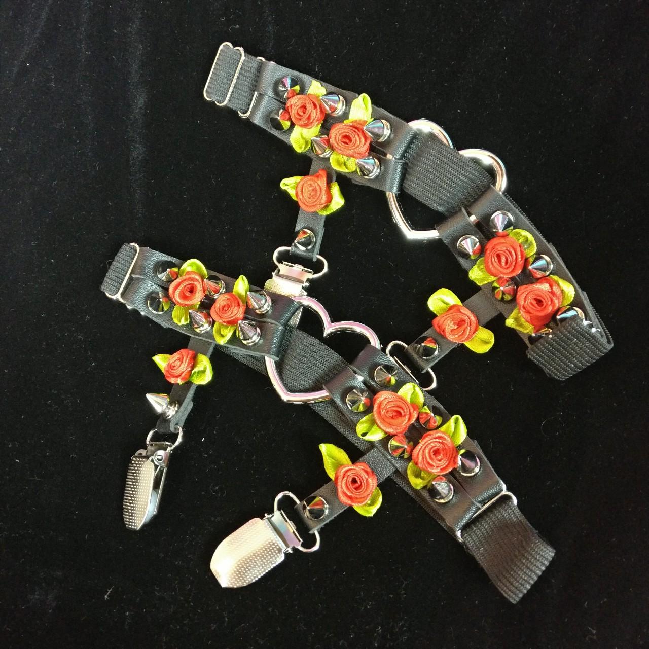 Goth garters Floral spiked garters in black and... - Depop