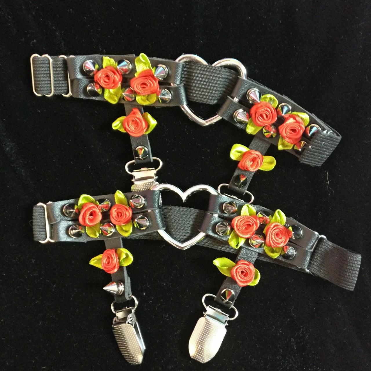 Goth garters Floral spiked garters in black and... - Depop