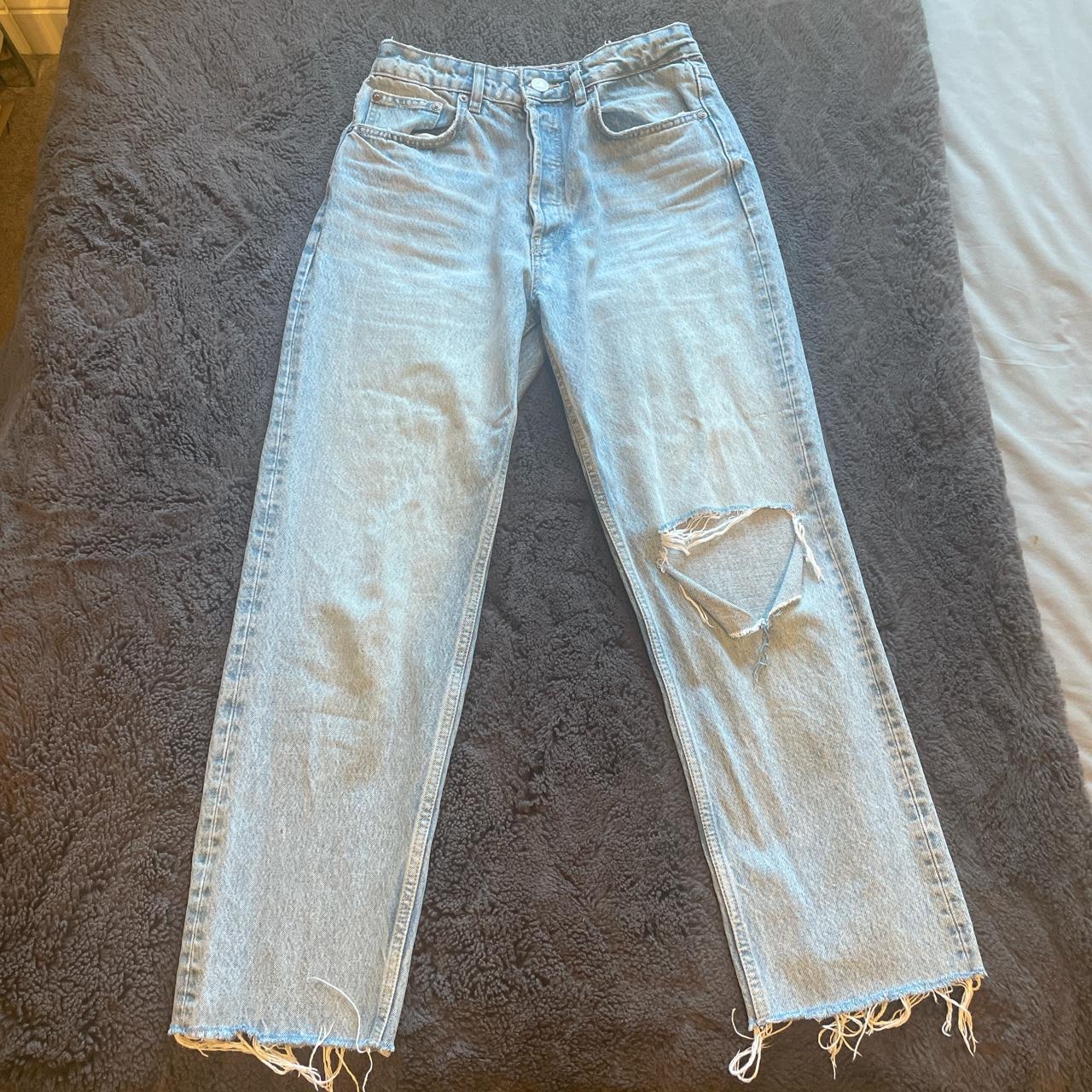 Zara denim ripped jeans , high waisted size 10 ,... - Depop