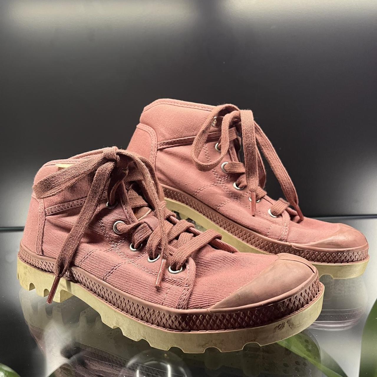 Gently worn pink Palladium boots. All over dusty... - Depop