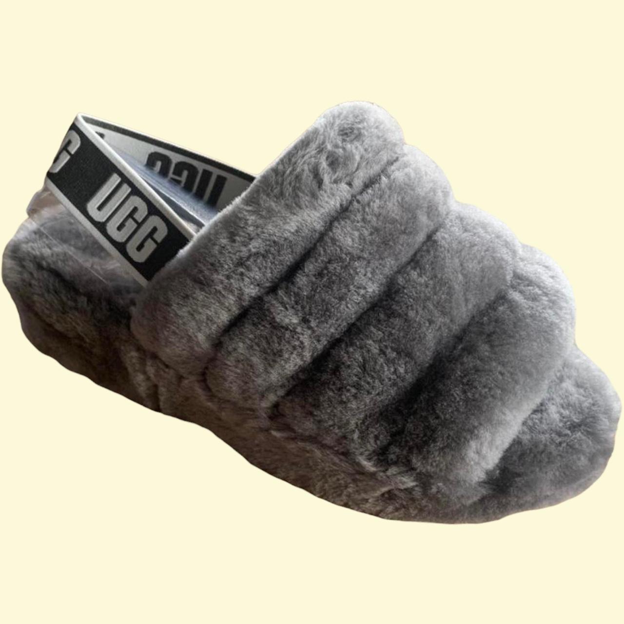 UGG grey fluff yeah slides. Women’s size 8 slippers.... - Depop