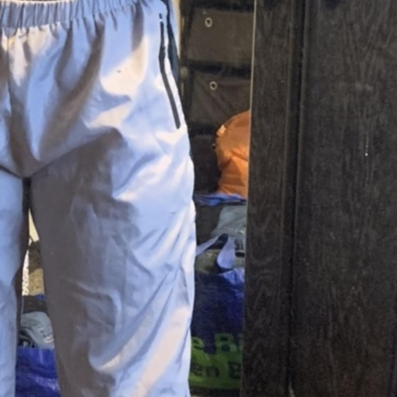 Silver shell suit vintage style tracksuit bottoms,... - Depop