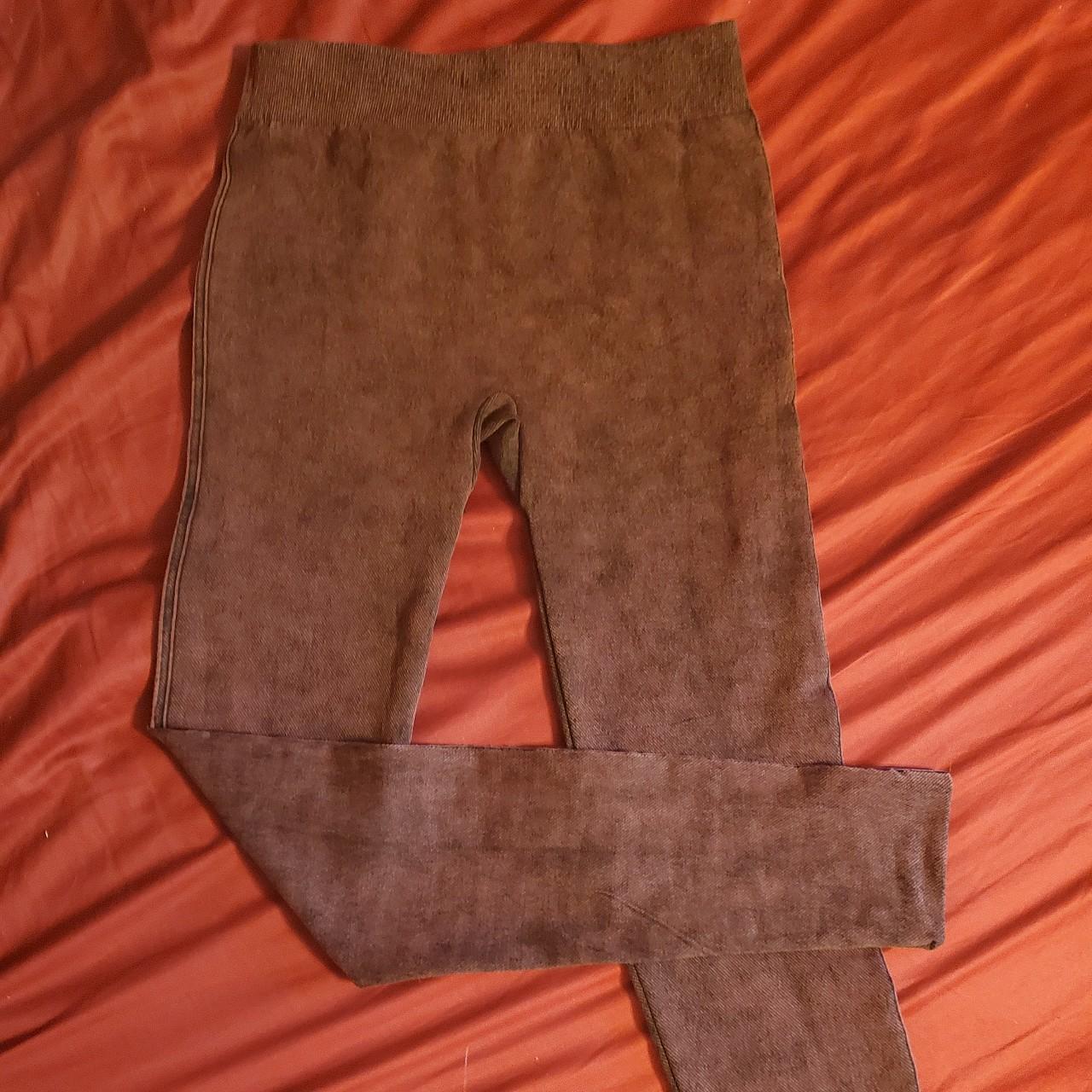 Dark red Jean texture leggings, or jeggings. Very... - Depop