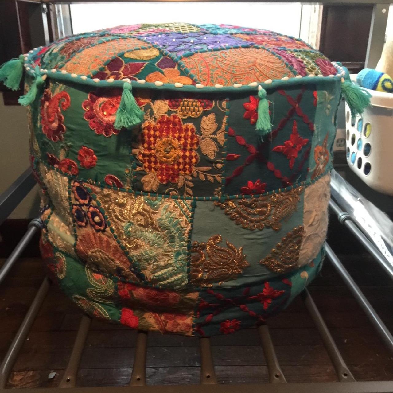 Bohemian Indian Handmade Ethnic Embroidered Pouf... - Depop