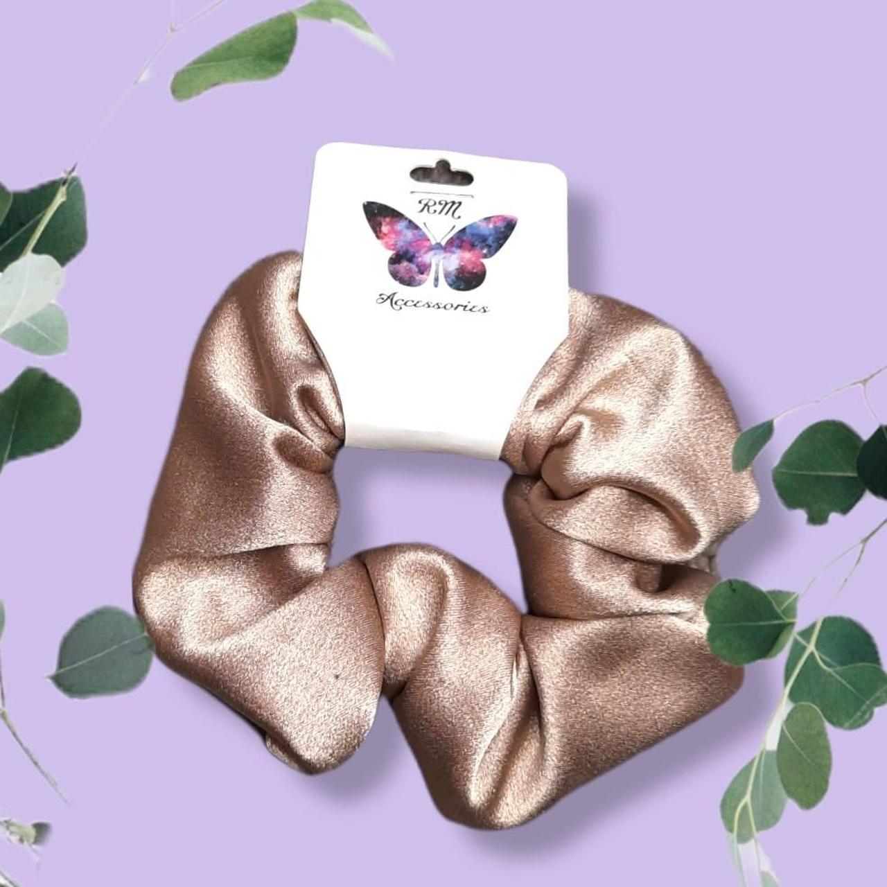 Medium Beige Silk Satin Hair Scrunchie. Material... - Depop