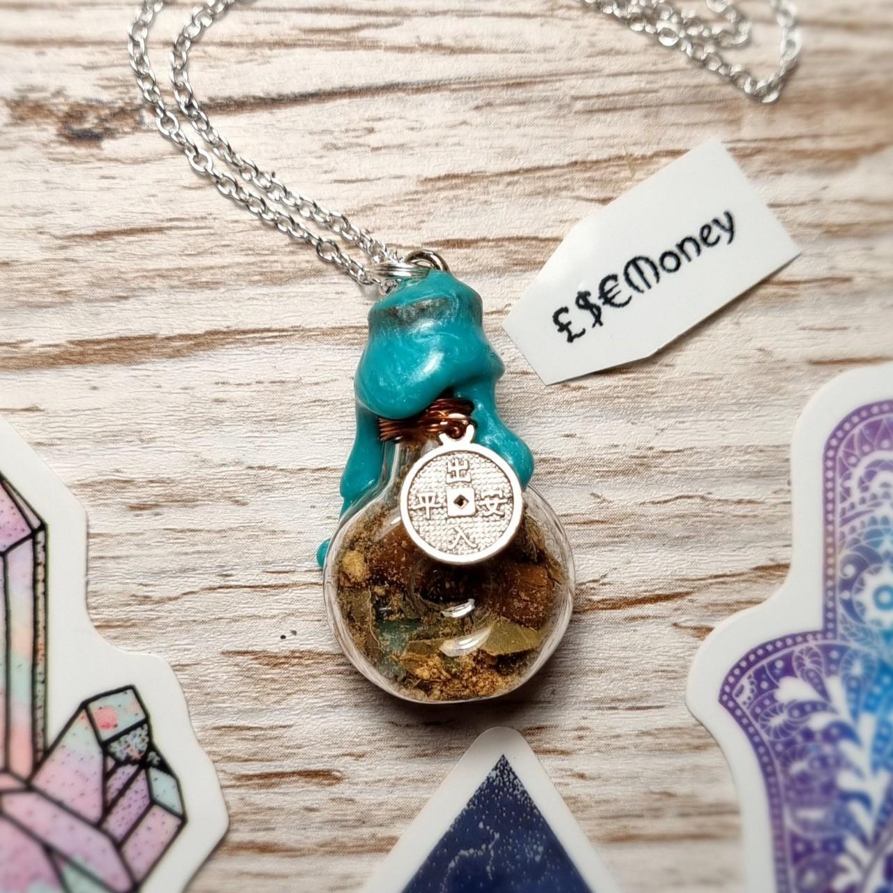 Money & Luck Mini Potion Spell Jar Vial Necklace... - Depop