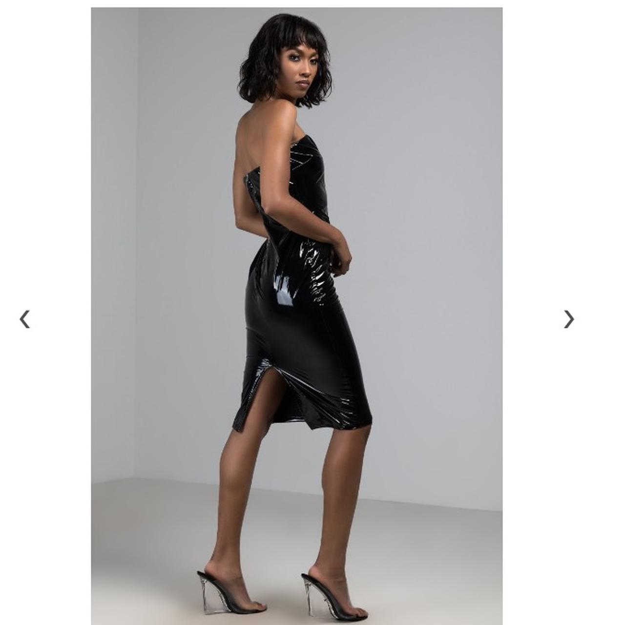 The AKIRA Label Vinyl Bodycon Mini Dress Minor Flaw... - Depop
