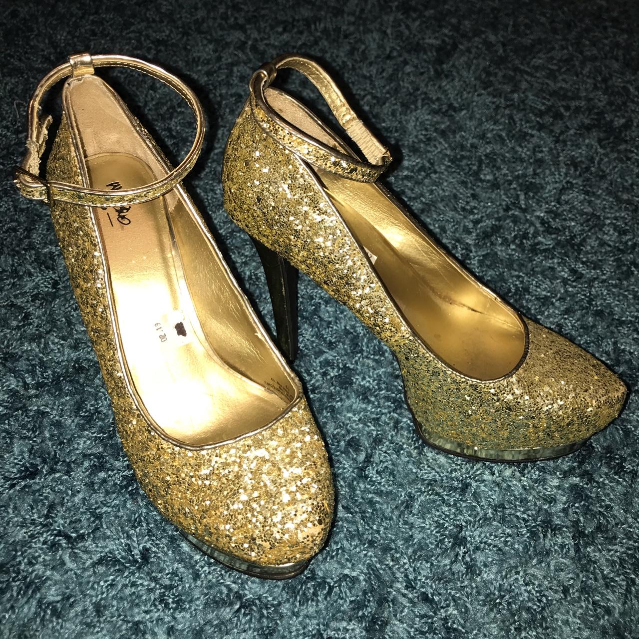 Sparkly gold heels / ankle strap heels / gold shiny... - Depop