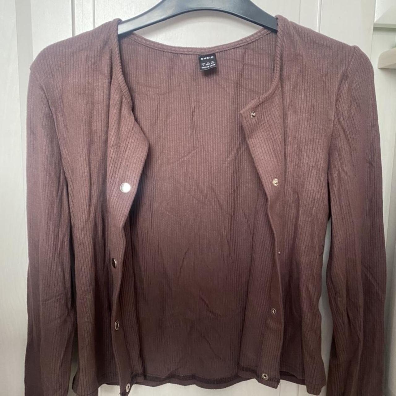Shein chocolate brown button up top Soft and good... - Depop