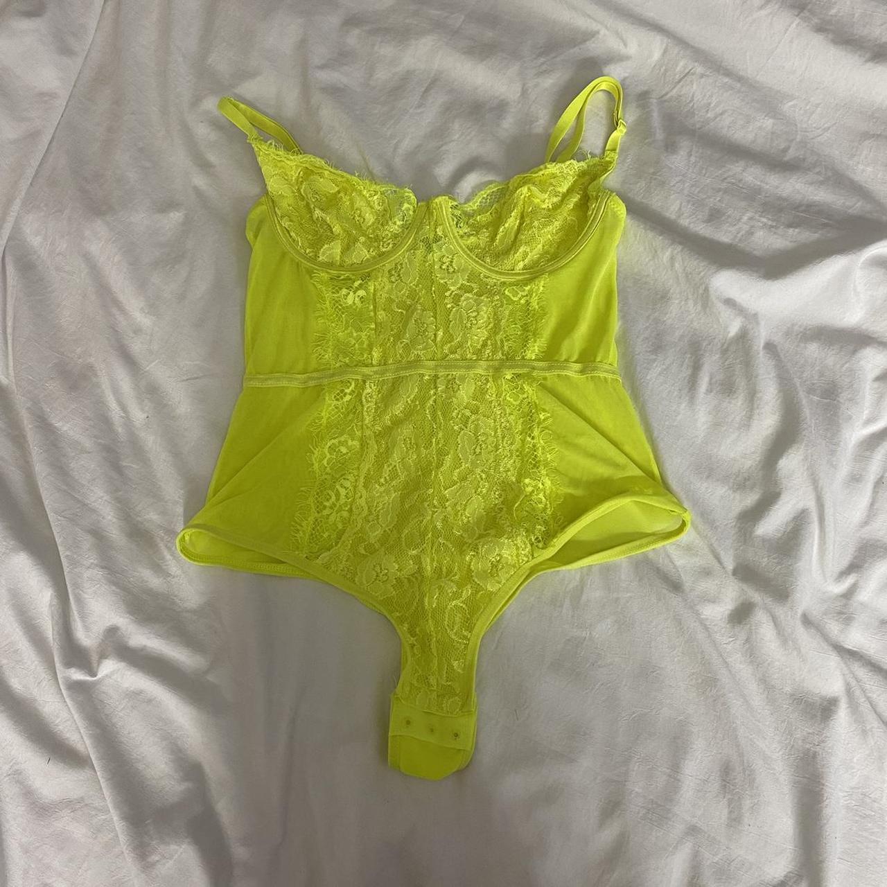 Neon yellow lace & mesh body suit Perfect condition... - Depop
