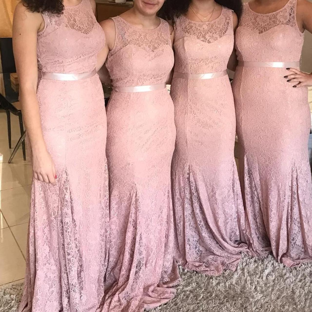 Blush Pink Lace Bridesmaid Dresses With Long Hem Depop
