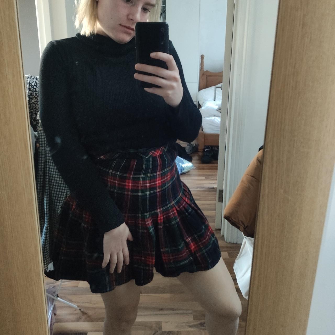 Vintage tartan pleated red check skirt Size... - Depop