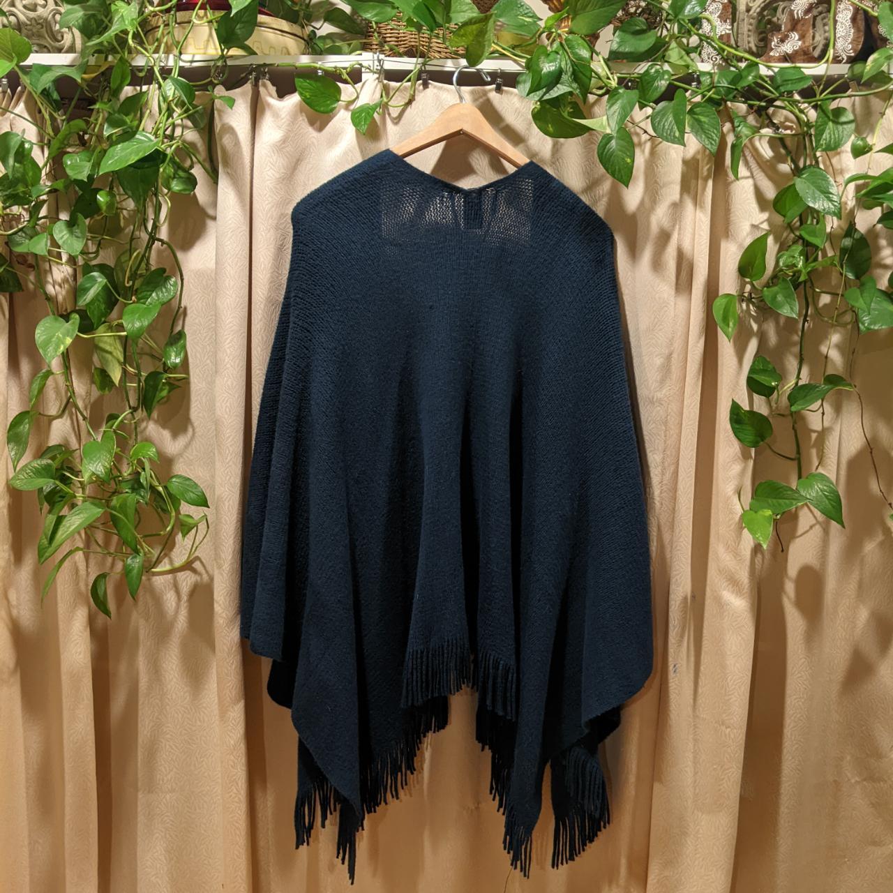 Luxe Navy Blue Fringed Cape by Vince... | Depop