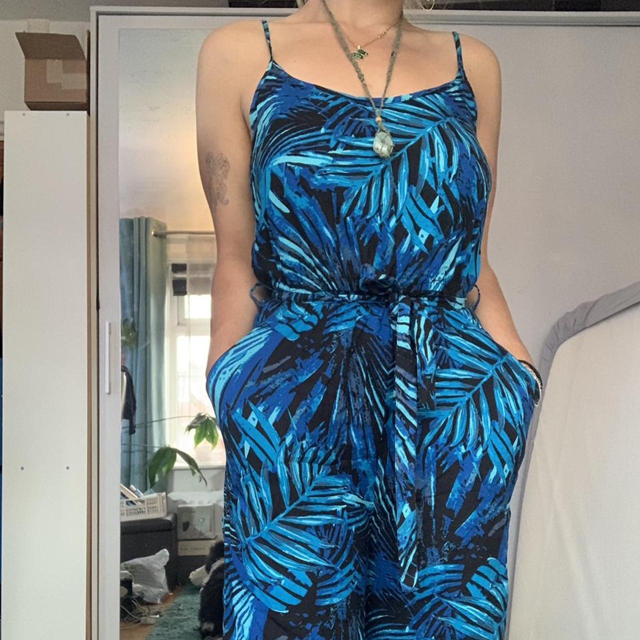 PRIMARK BLUE PALM LEAF JUMPSUIT soft, comfy... - Depop