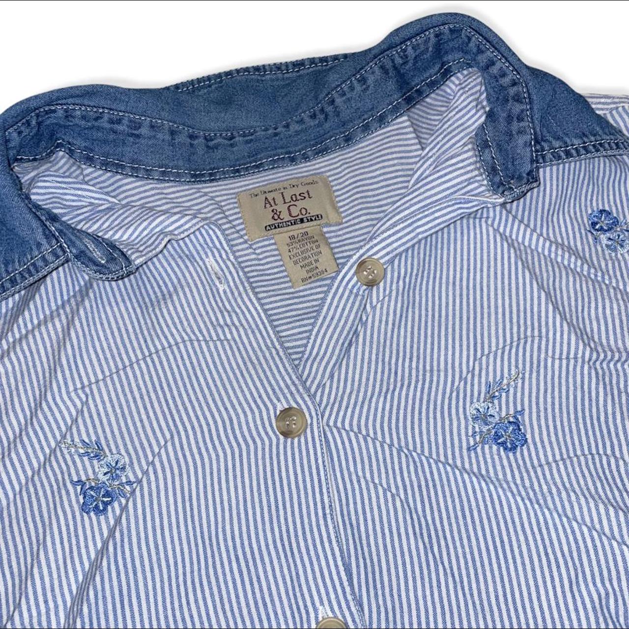 the cutest vintage button up with blue floral... - Depop