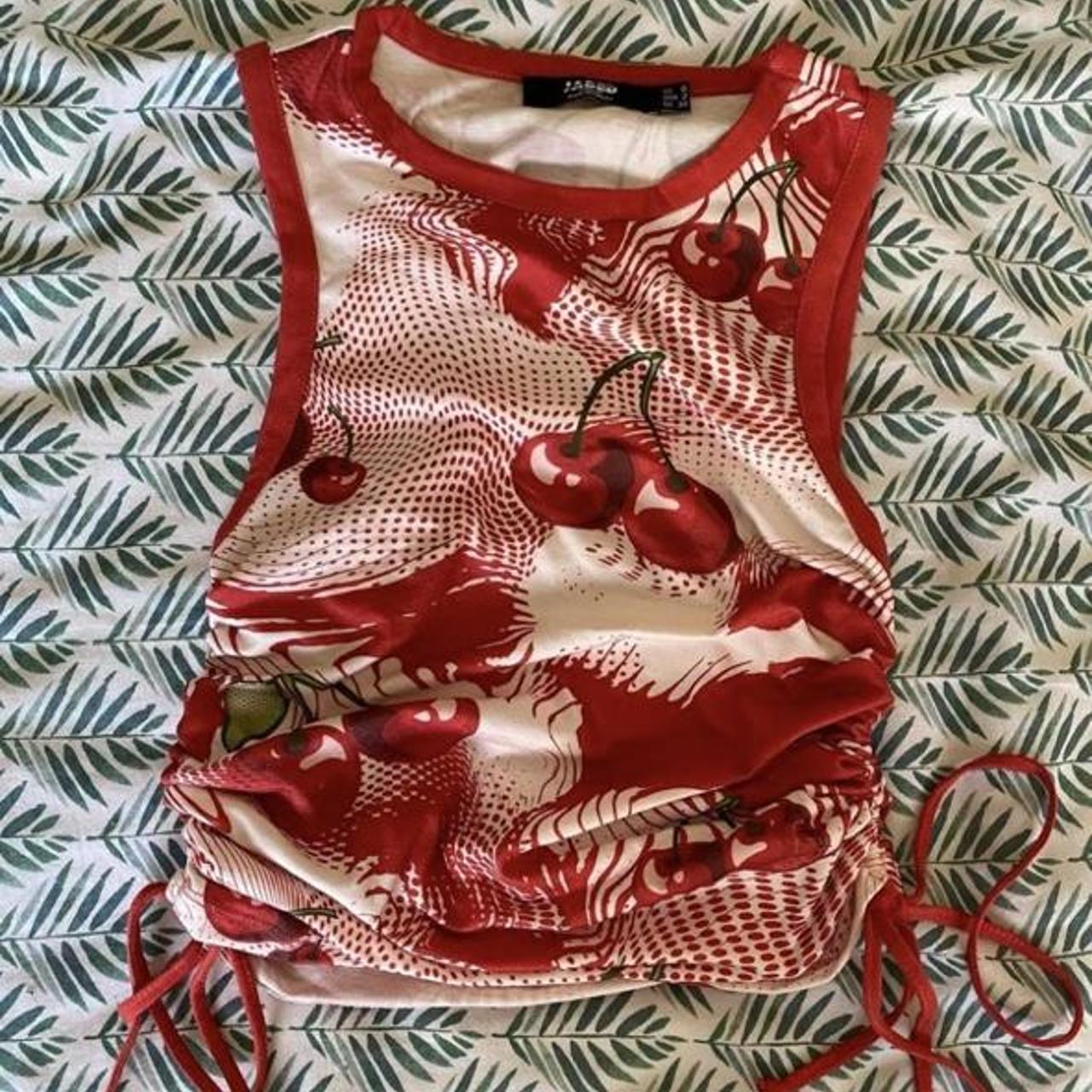 Jaded london ruched sides cherry tank top Jaded... - Depop