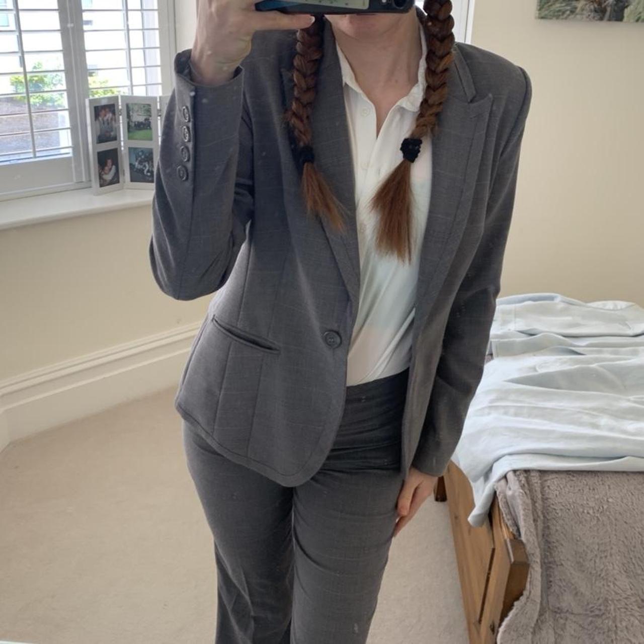 Grey flared trouser suit Grey next trouser... - Depop