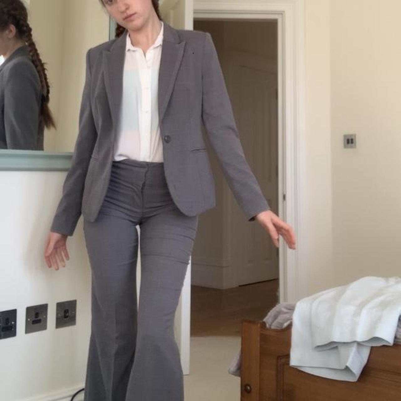 Grey flared trouser suit Grey next trouser... - Depop