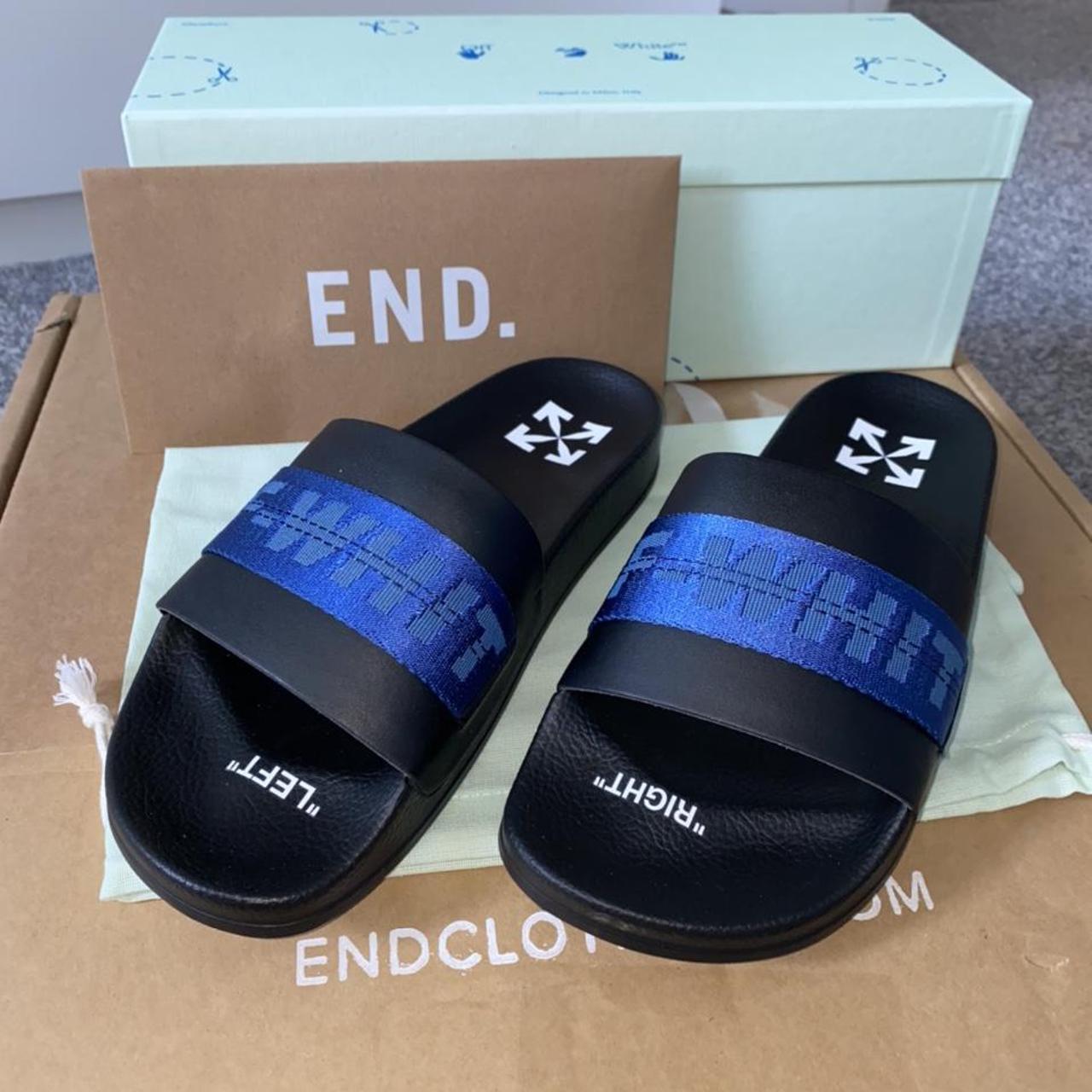 OFF WHITE SLIDERS BRAND NEW NEVER WORN BLACK AND BLUE - Depop